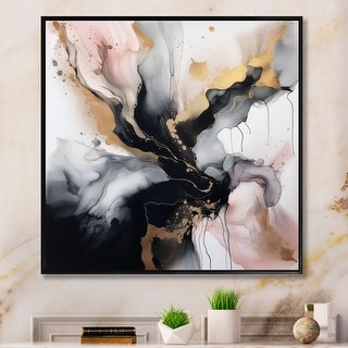 Designart "Pink Black Textured Splash Marble Ii" Abstract Marble Framed Wall Art For Living Room ...